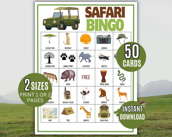 Jungle Safari Bingo Game, Printable, Kids Game, Birthday Game, Party ...