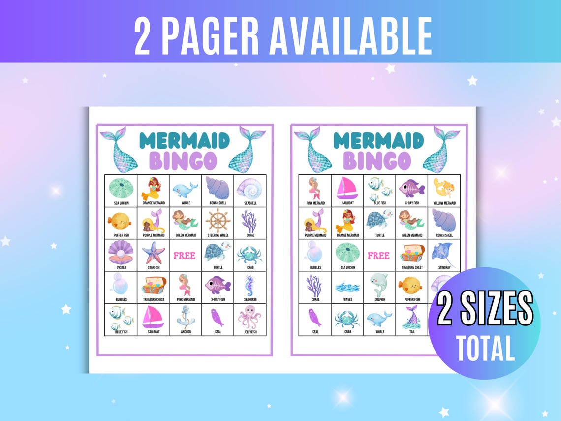 Mermaid Bingo, 50 Printable Mermaid Bingo Cards, Mermaid Activity for ...