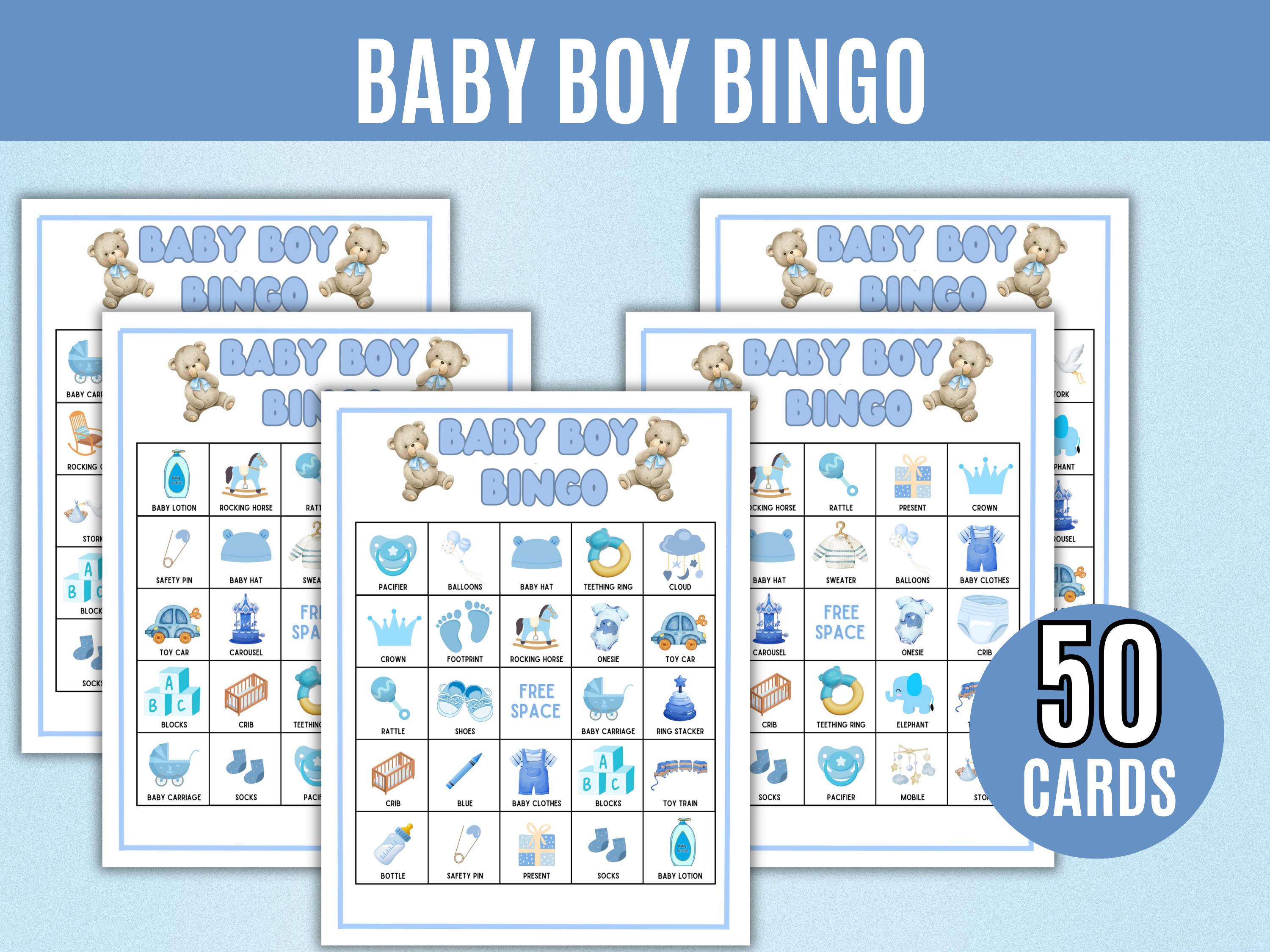 Baby Boy Bingo, 50 Baby Boy Bingo Game Cards, Baby Shower Bingo Game ...