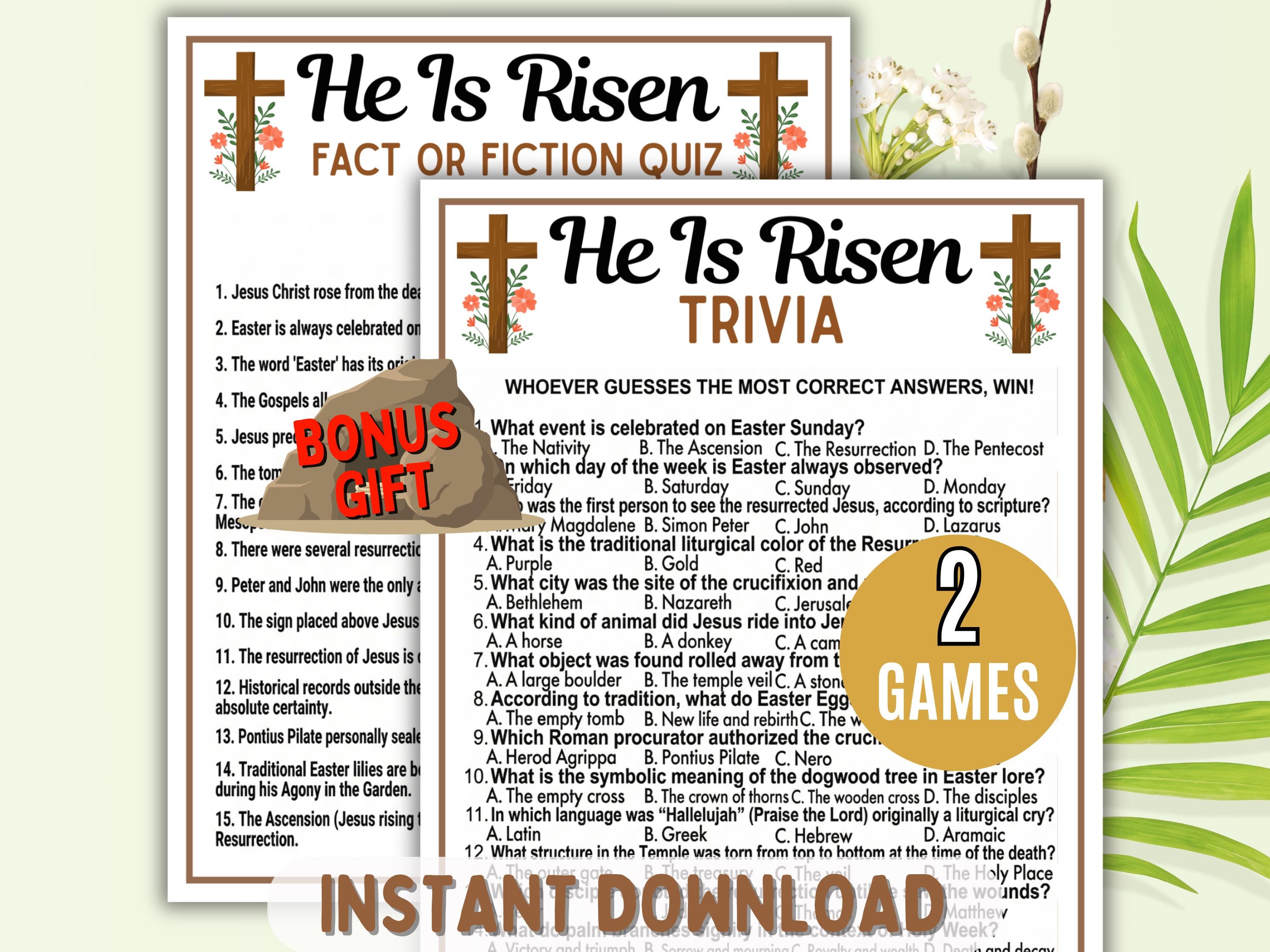Easter Bible Trivia (instant Download) Resurrection Trivia, He is Risen ...