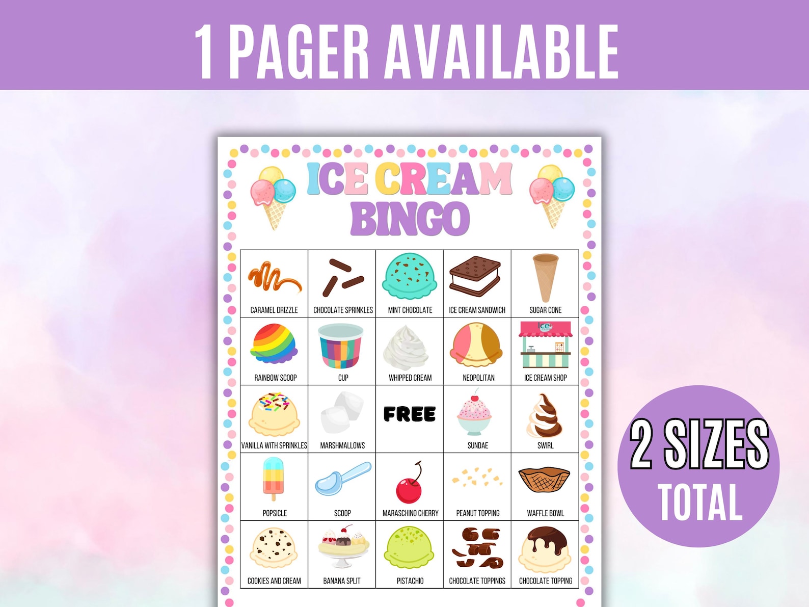 Ice Cream Bingo, 50 Printable, Ice Cream Social Bingo Cards, Kids ...