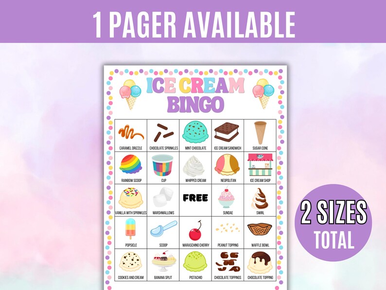 Ice Cream Bingo, 50 Printable, Ice Cream Social Bingo Cards, Kids ...