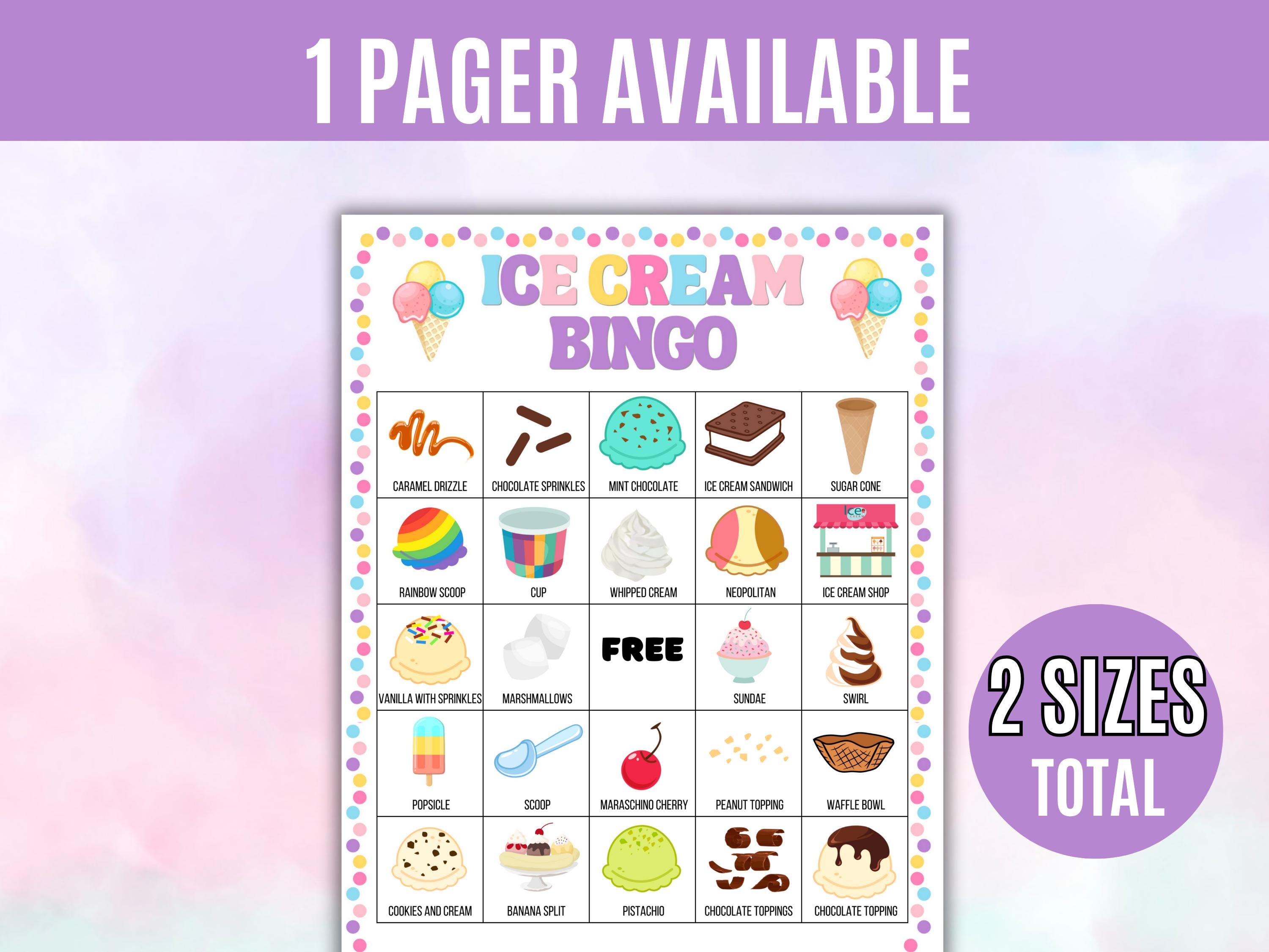 Ice Cream Bingo, 50 Printable, Ice Cream Social Bingo Cards, Kids ...