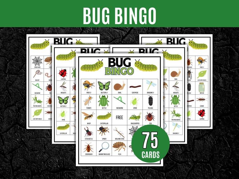 Bug Bingo Printable Game: 75 Unique Cards, Kids Nature Activity (PDF ...