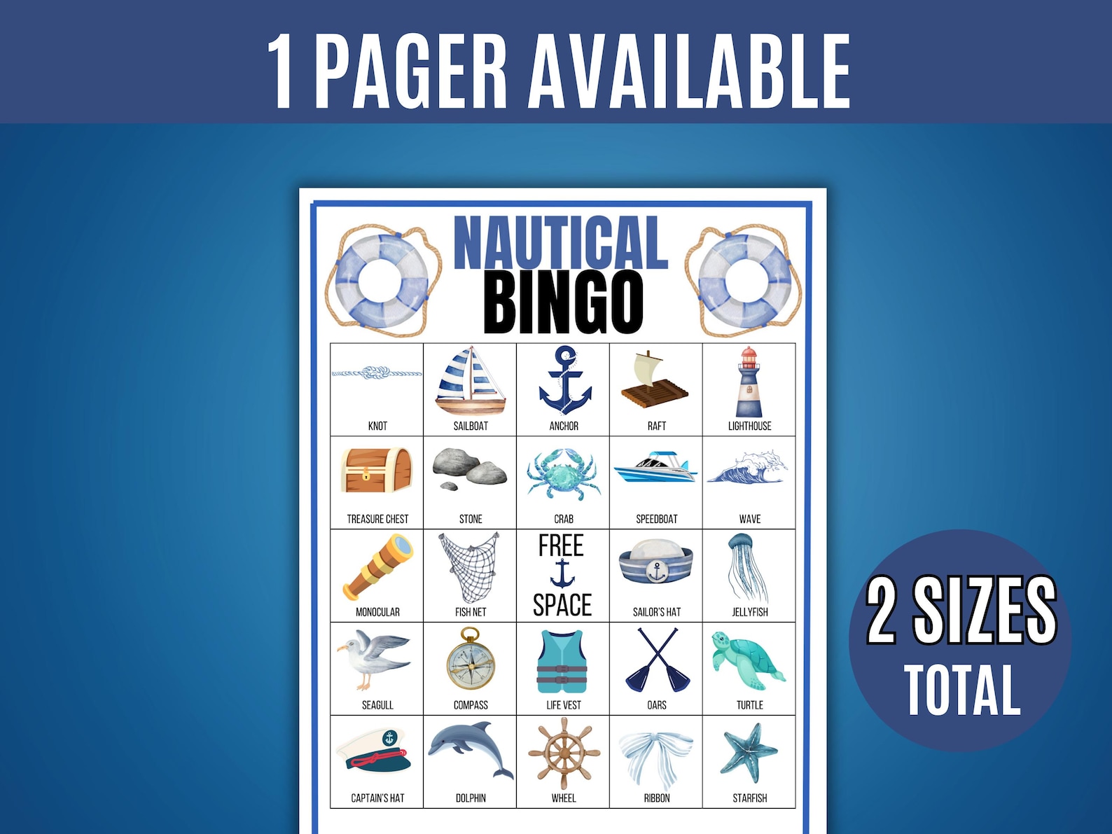 Nautical Bingo, 75 Printable Nautical Boat Bingo Cards, Kids Printable ...