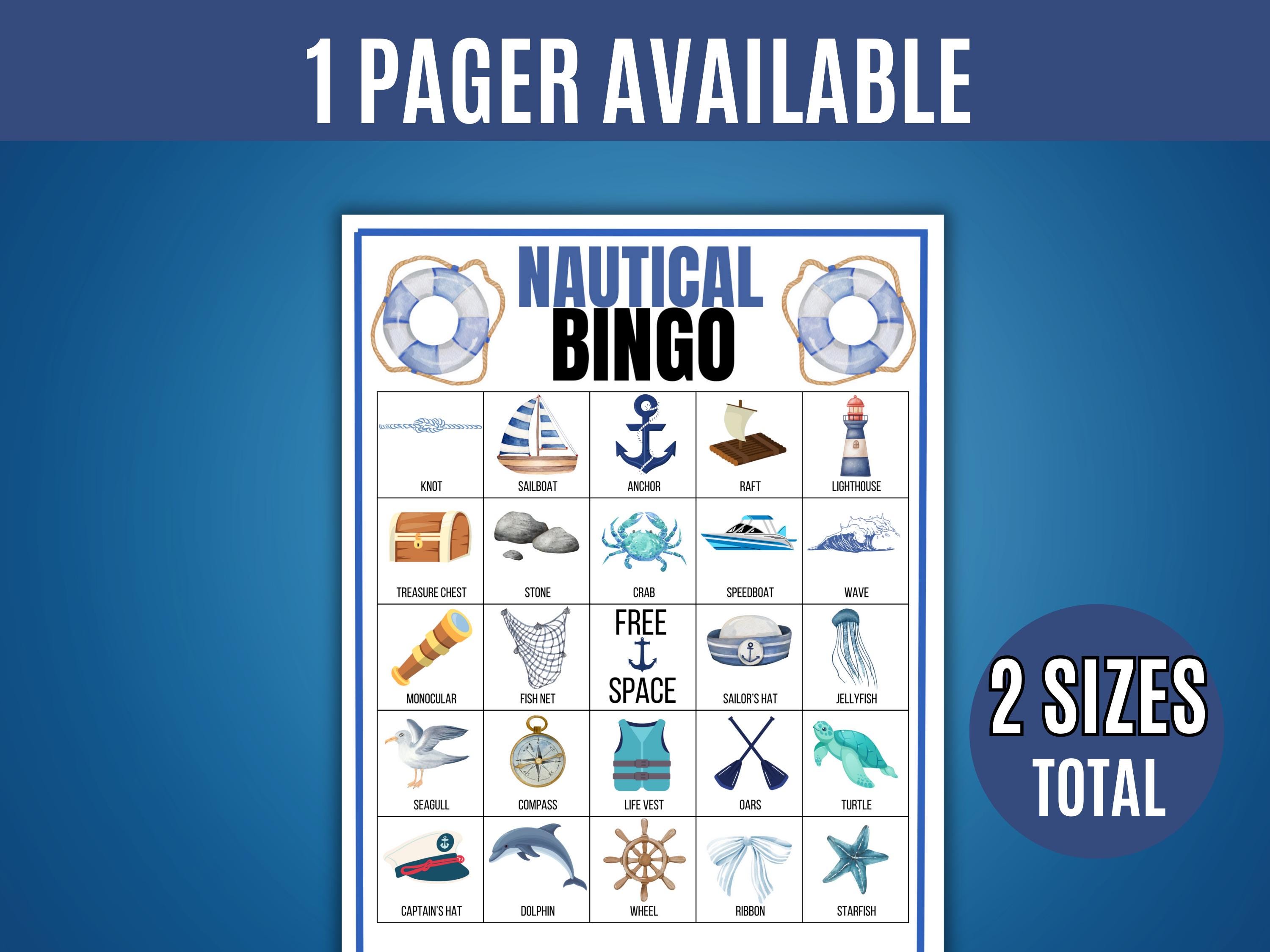 Nautical Bingo, 75 Printable Nautical Boat Bingo Cards, Kids Printable ...
