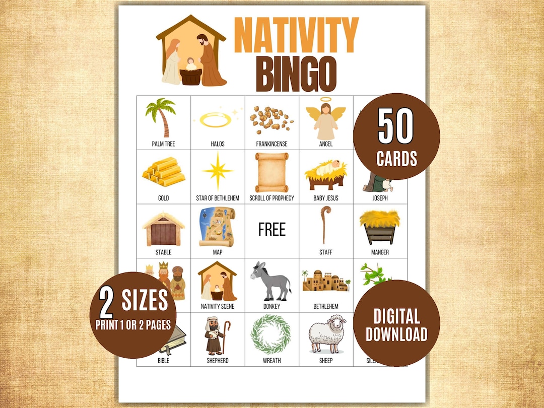Nativity Bingo Game, 50 Printable Christmas Bingo Cards, Christian ...