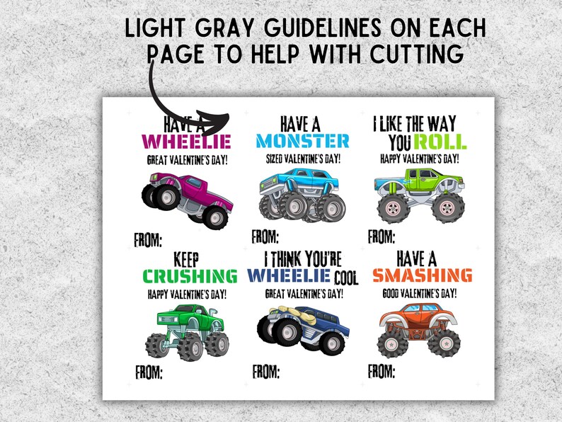 Monster Truck Kids Valentines Cards Printable, Boy Valentine Cards ...