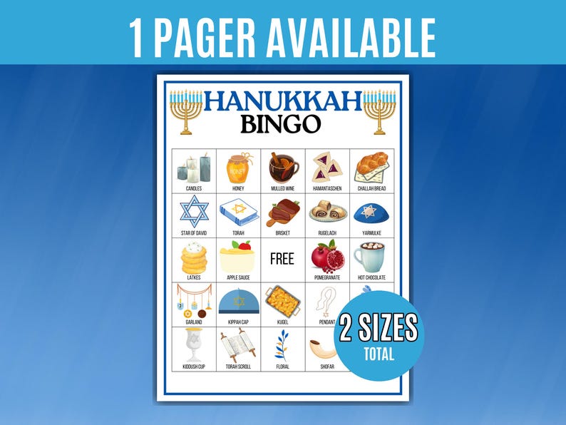 Hanukkah Bingo, 50 Printable Hanukkah Bingo Cards, Festival of Lights ...