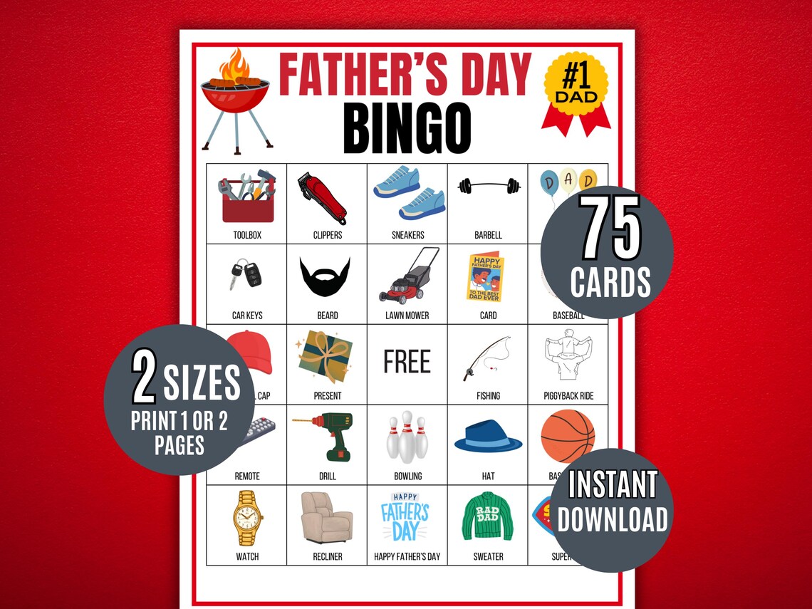 Father's Day Bingo Printable, 75 Father's Day Bingo Cards, Father's Day ...