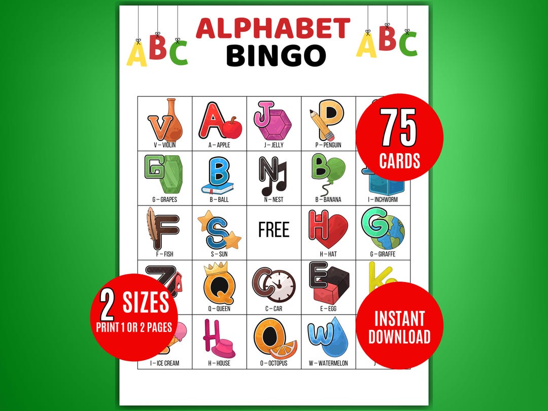 Alphabet Bingo Printable: 75 Colorful ABC Cards, Preschool Learning ...