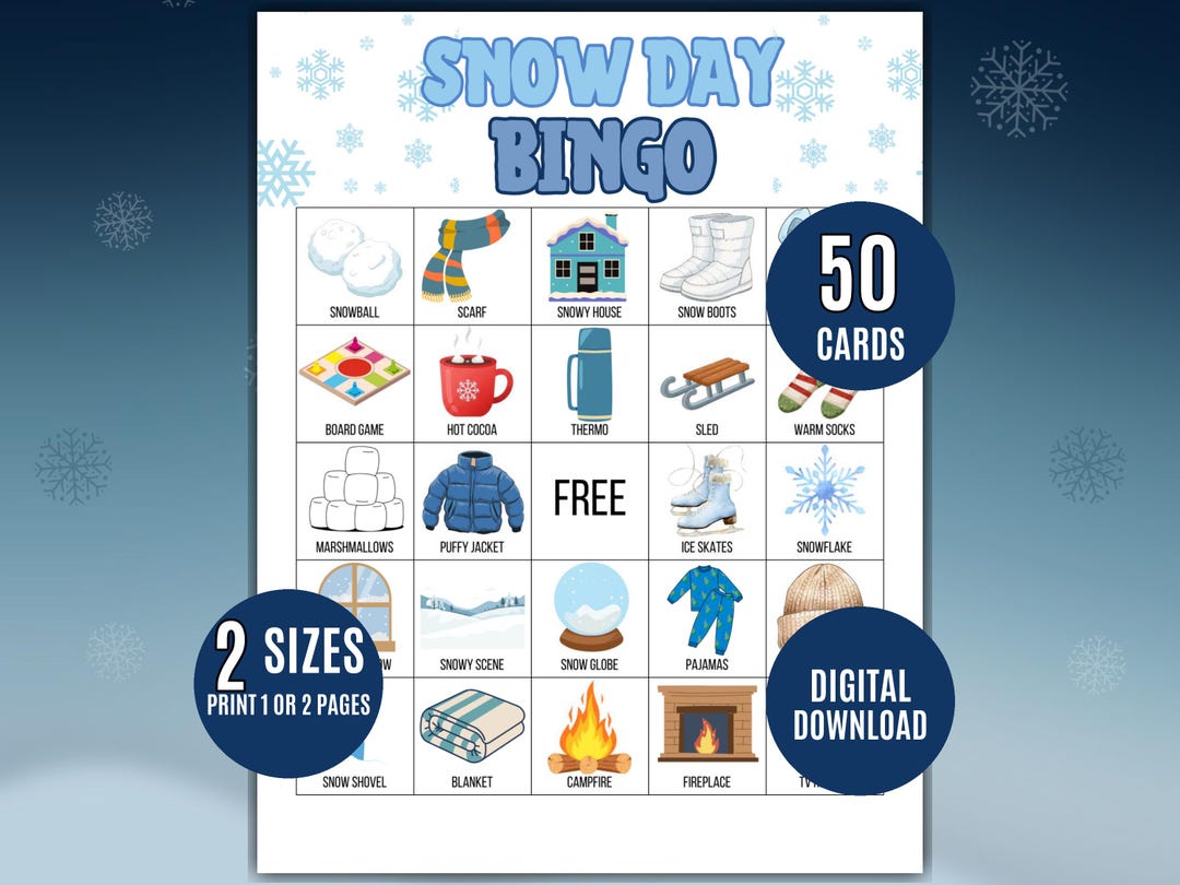 Snow Day Bingo, 50 Printable Winter Bingo Cards, Indoor Snow Day Game ...
