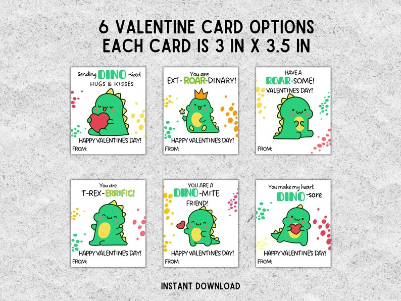 Dinosaur Valentines Cards, Kids Classroom Gift, Printable, Girl ...