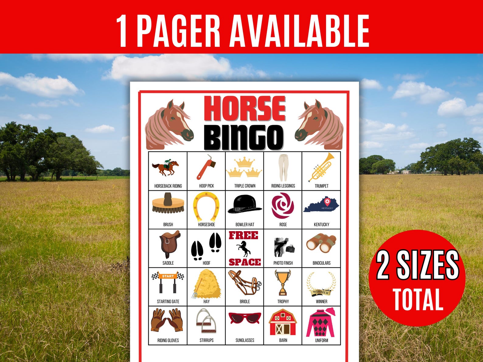Horse Bingo, 50 Printable Horse Race Bingo Cards, Kentucky Derby Party ...
