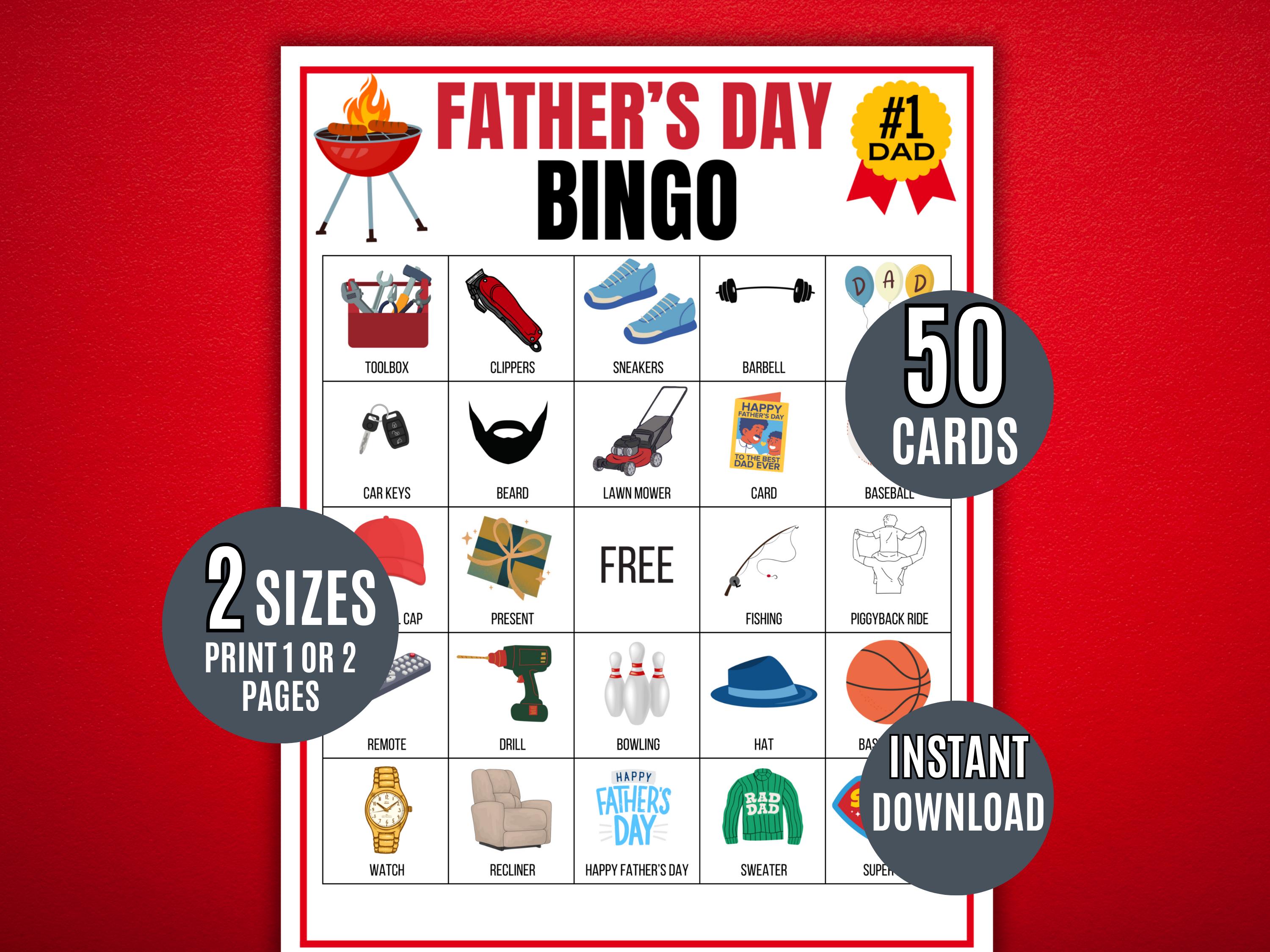 Father's Day Game, Bingo Printable, 50 Father's Day Bingo Cards, Father ...