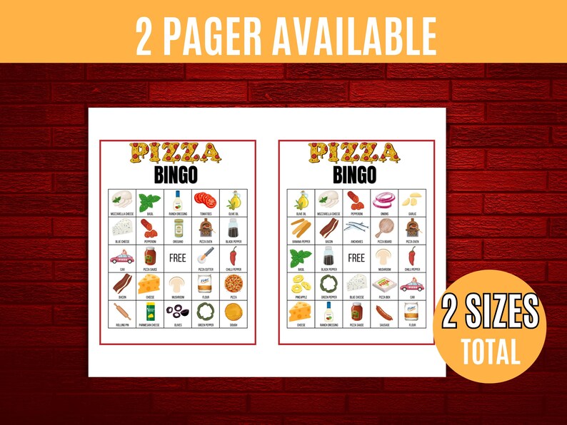 Pizza Bingo, 50 Printable Pizza Party Bingo, Pizza Themed Bingo Cards ...