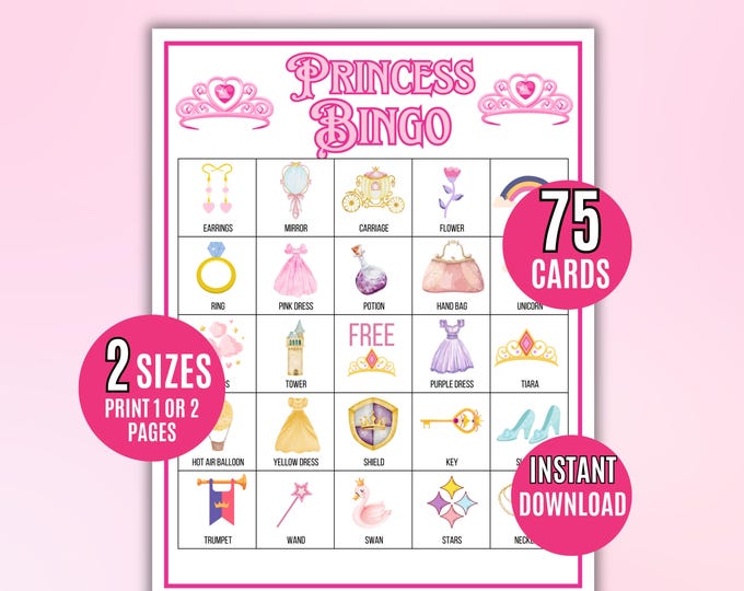 30 Printable Princess Themed Bingo Cards | Princess Party Games ...