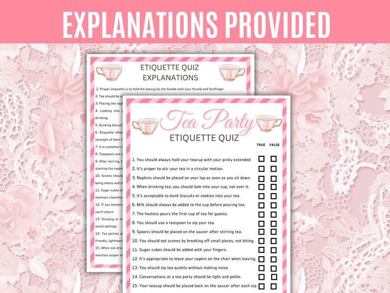 Tea Party Etiquette Game Printable, Ladies Tea Party Etiquette Game ...