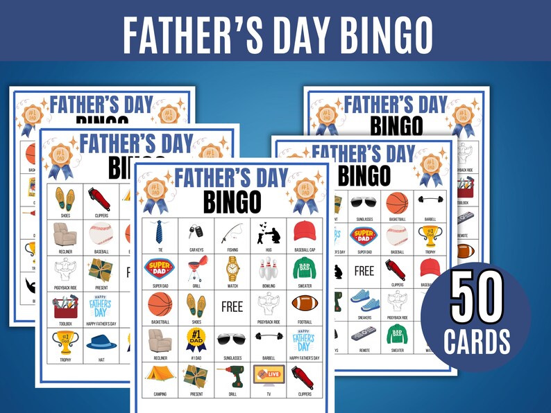 Father's Day Bingo Printable, 50 Father's Day Bingo Cards, Father's Day ...