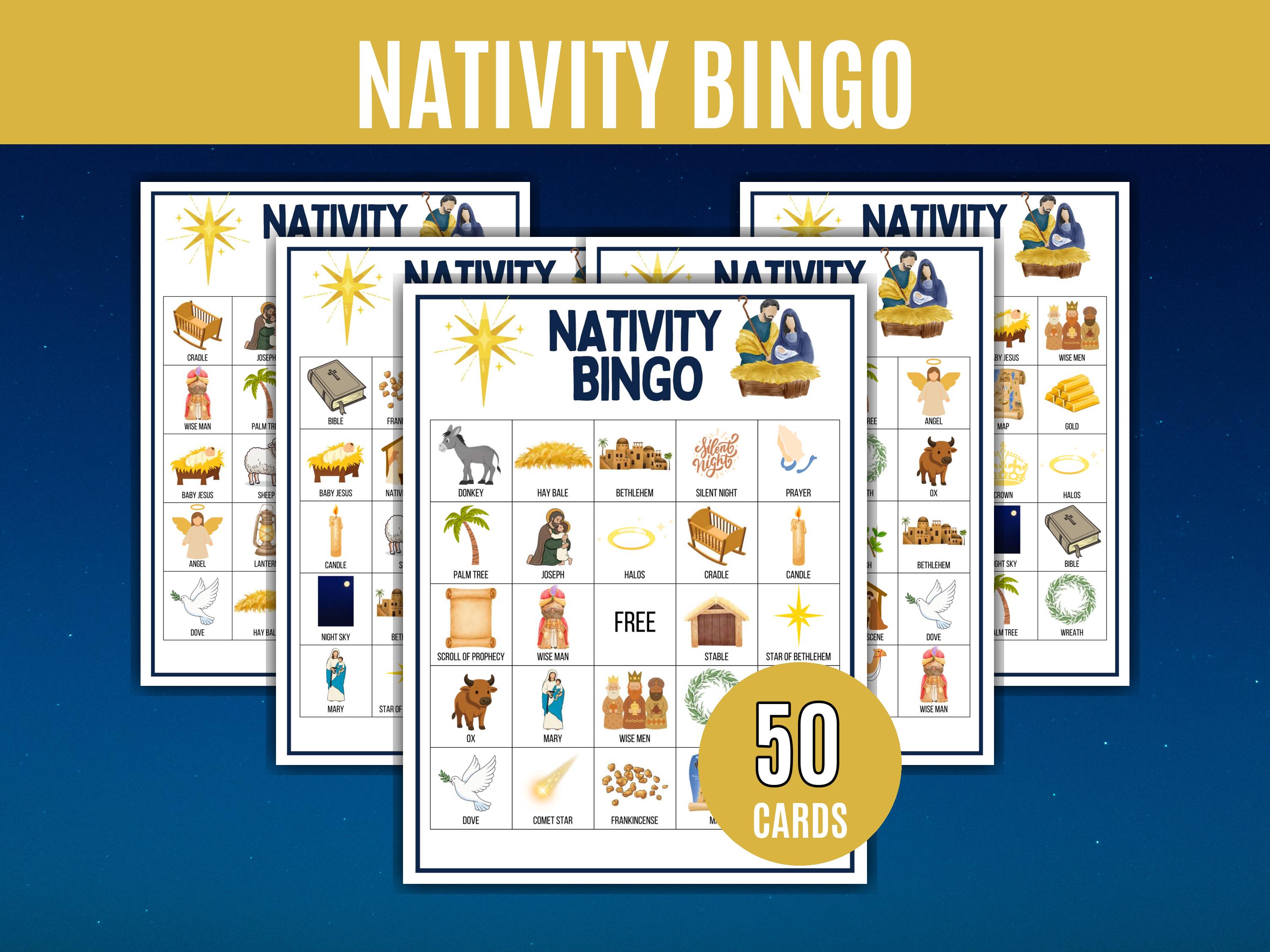 Nativity Bingo, 50 Printable Christmas Bingo Cards, Religious Christmas ...