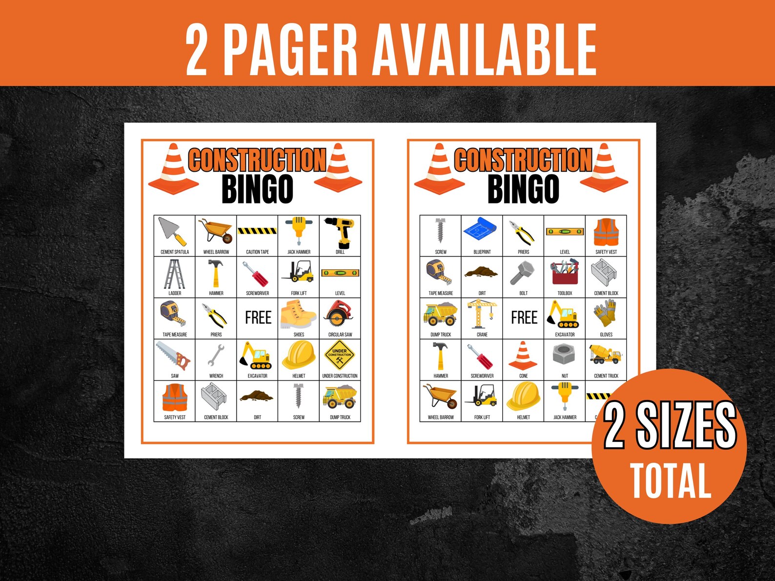 Construction Bingo, 50 Printable Construction Bingo Cards, Construction ...