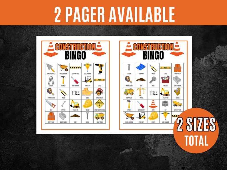Construction Bingo, 50 Printable Construction Bingo Cards, Construction ...