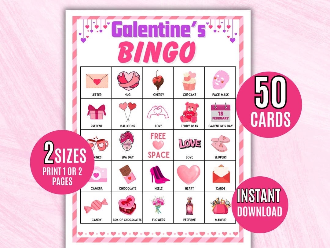Galentine's Bingo, 50 Galentine's Bingo Cards, Galentine's Game, Love ...