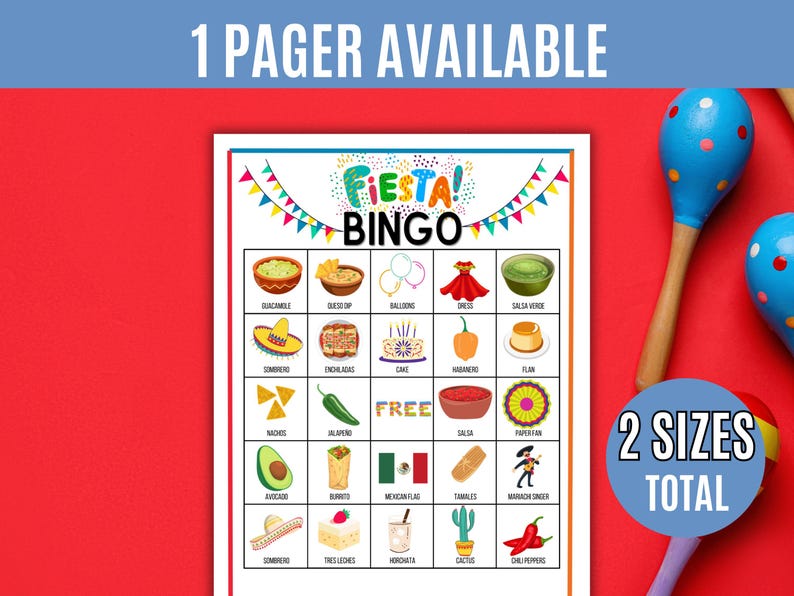 Fiesta Bingo, 50 Printable Fiesta Bingo Cards, Fiesta Activity for Kids ...