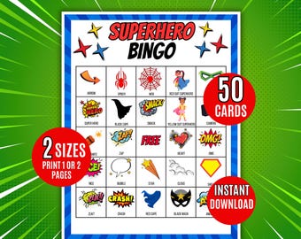 Superhero Bingo, 60 Superhero Bingo Cards, Kid's Printable Bingo Game ...