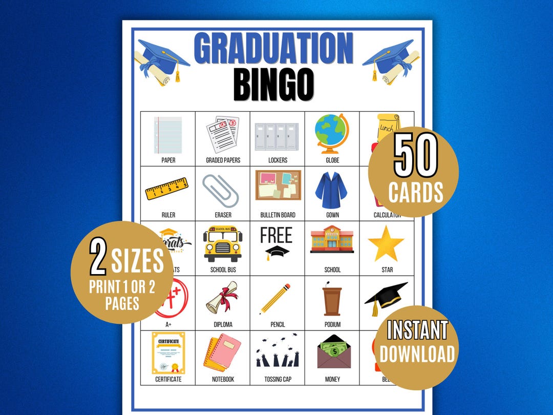 Graduation Bingo, 50 Printable Graduationbingo Cards, Kids Printable ...