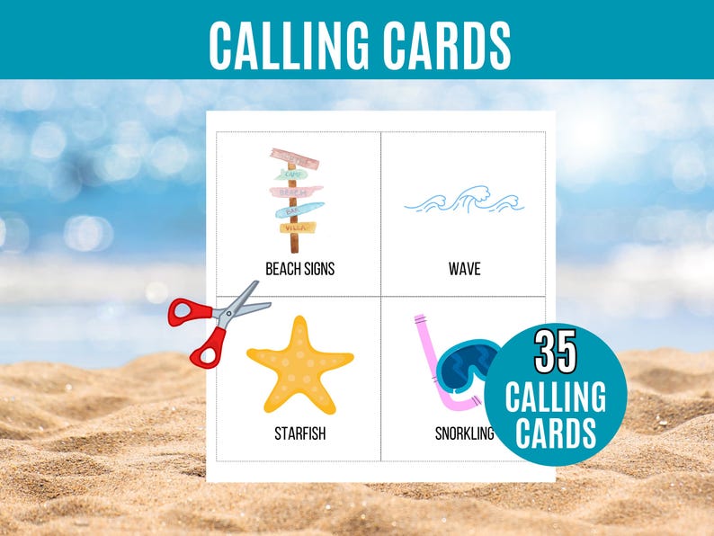 Beach Bingo, 50 Printable Beach Day Bingo Cards, Kids Printable, Summer ...