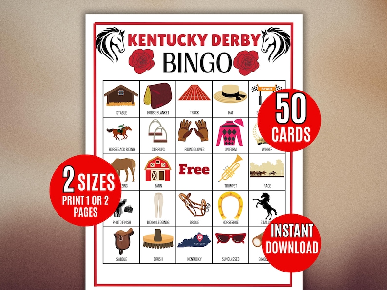Kentucky Derby Bingo, 50 Printable Kentucky Derby Cards, Kentucky Derby ...