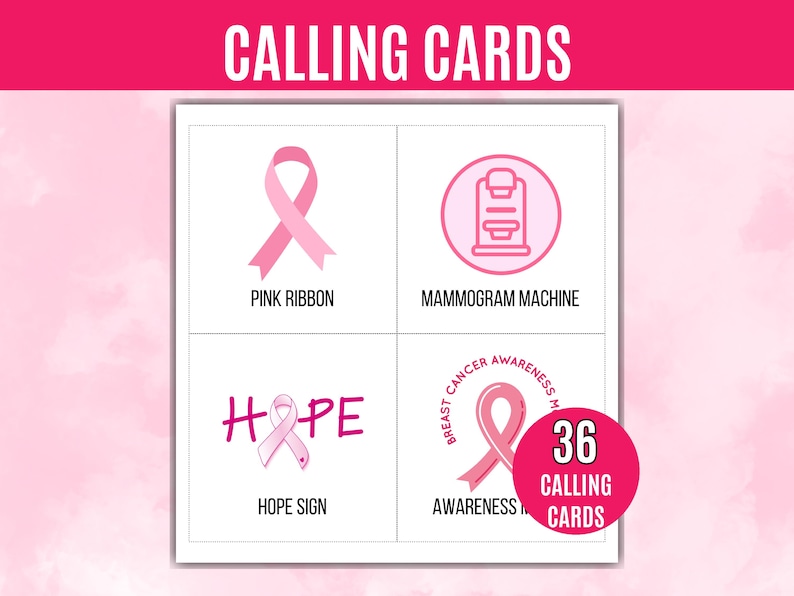 Breast Cancer Awareness Bingo: 50 Printable Pink Ribbon Cards (PDF - Etsy