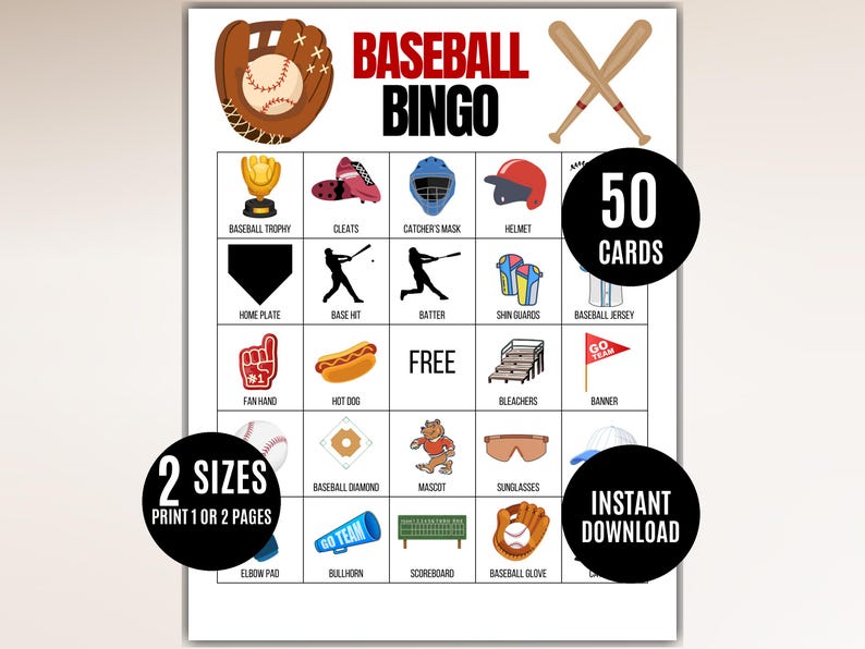 Baseball Bingo Printable: 50 Unique Cards, Sports Party Game (PDF ...