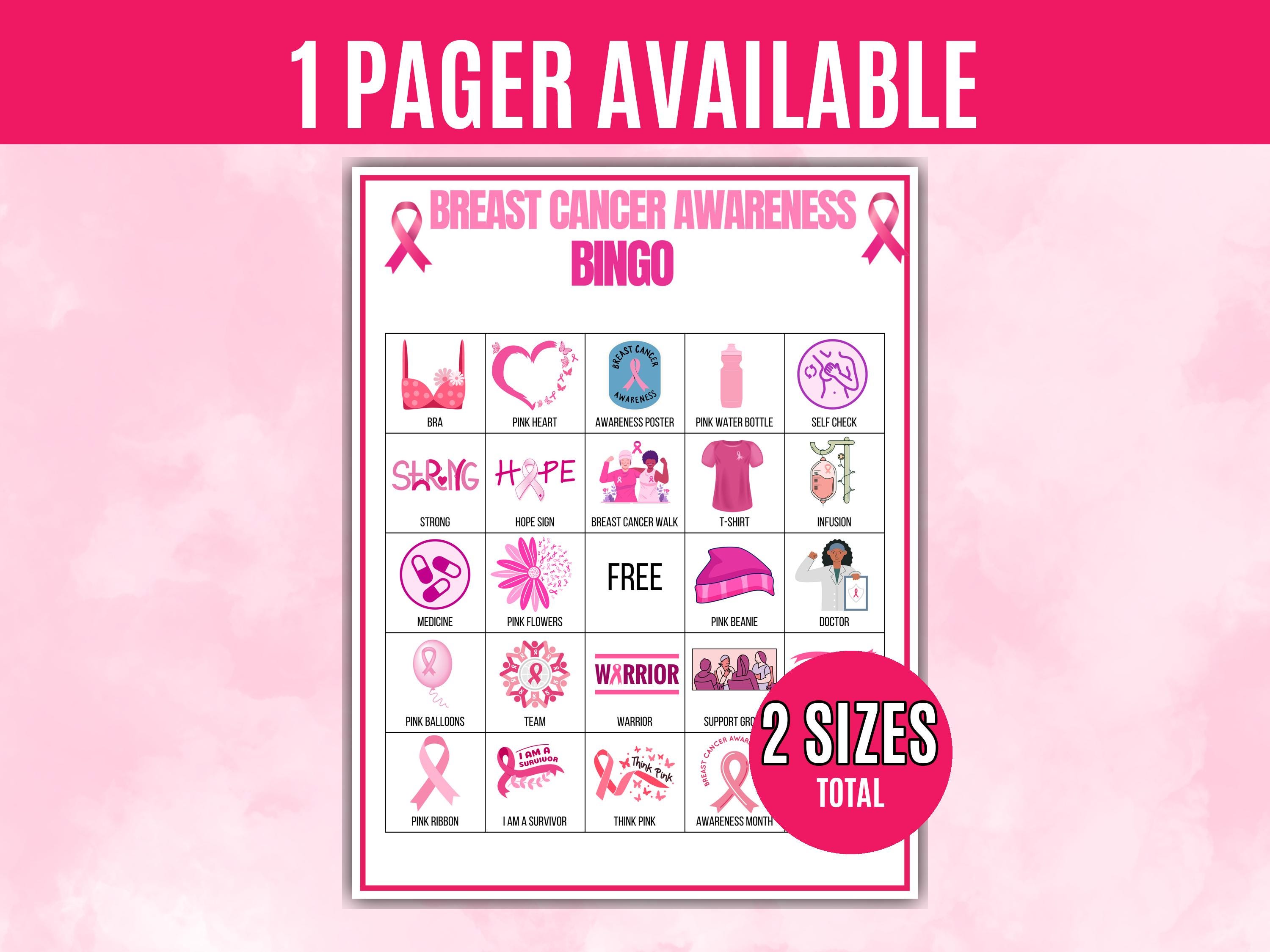 Breast Cancer Awareness Bingo, 75 Printable Bingo Cards, Pink Ribbon ...