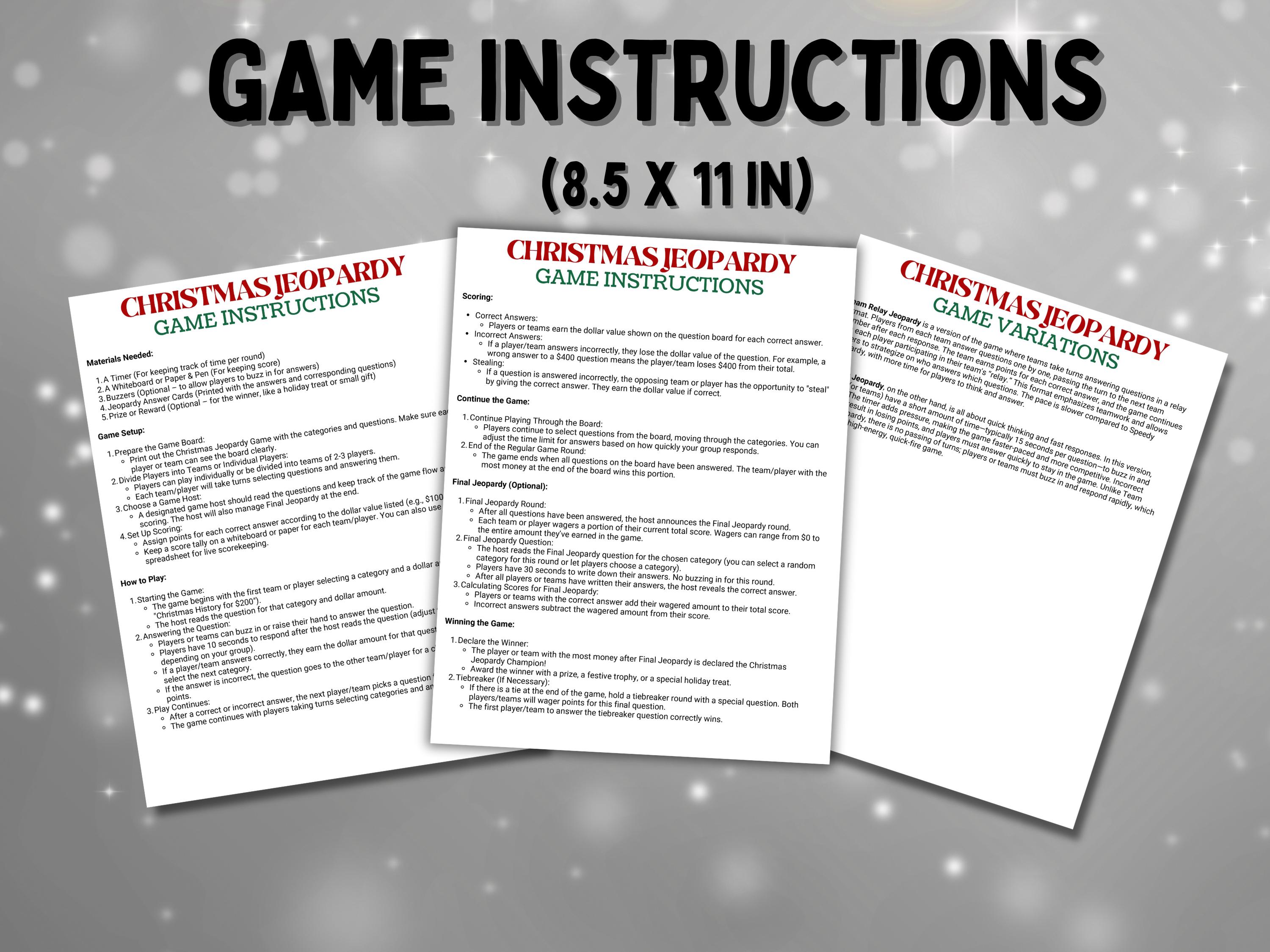 Holiday Jeopardy Game, Printable Christmas Trivia, Christmas Office ...