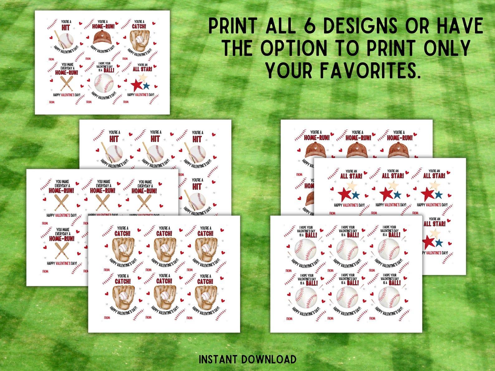 Baseball Valentines Day Cards, Kids Classroom Gift, Printable, Boy ...
