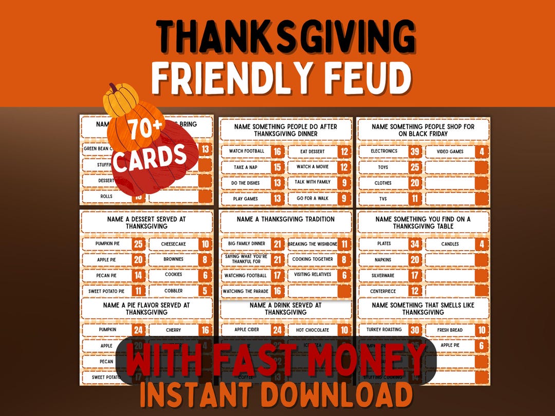 Thanksgiving Friendly Feud Game, Fall Family Feud Printable, Turkey Day ...