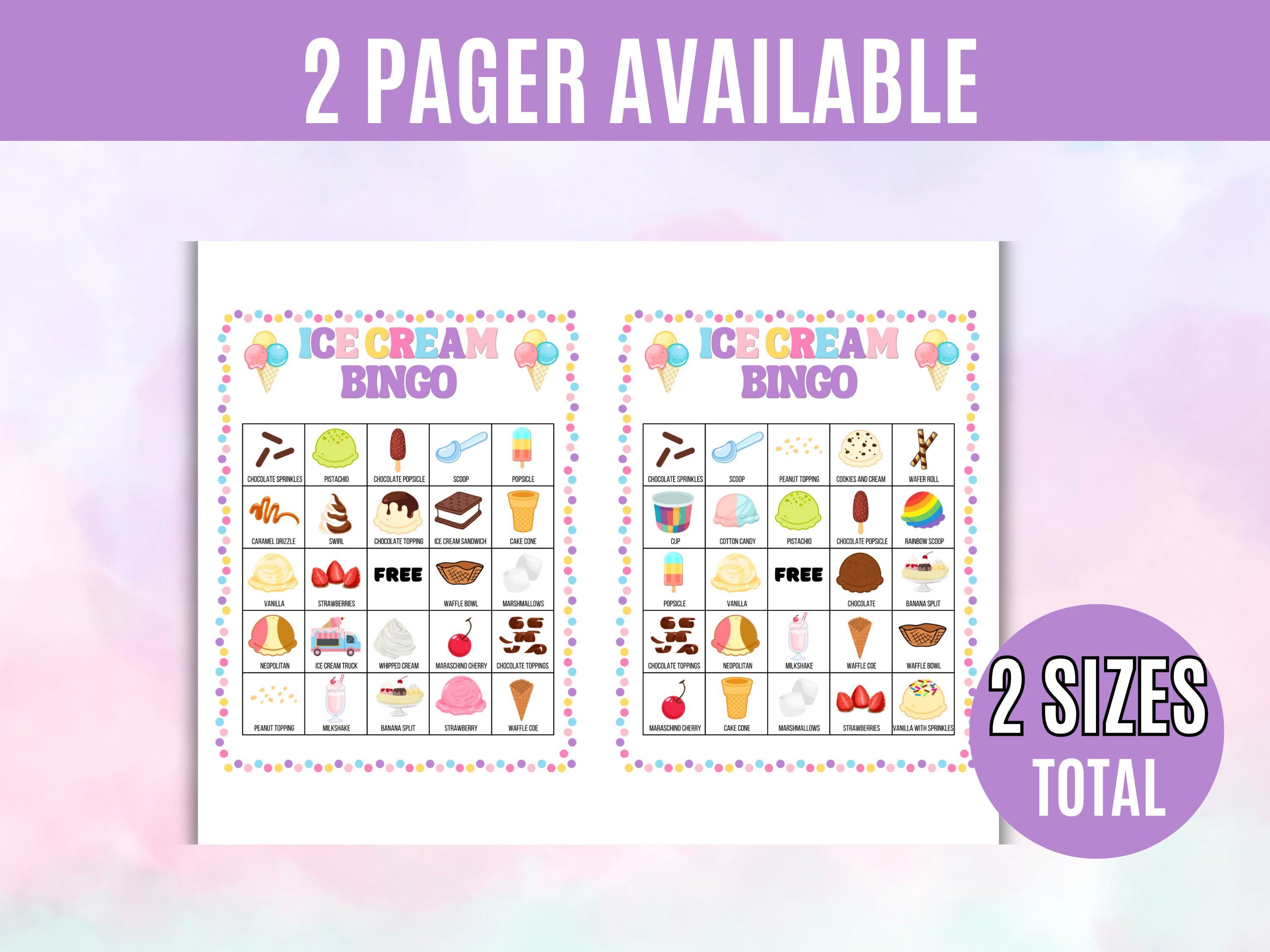 Ice Cream Bingo, 50 Printable, Ice Cream Social Bingo Cards, Kids ...
