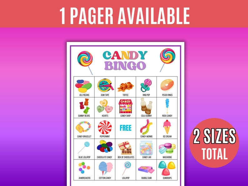 Candy Bingo Printable, 50 Candy Bingo Cards, Sweet Treats Bingo, Candy ...