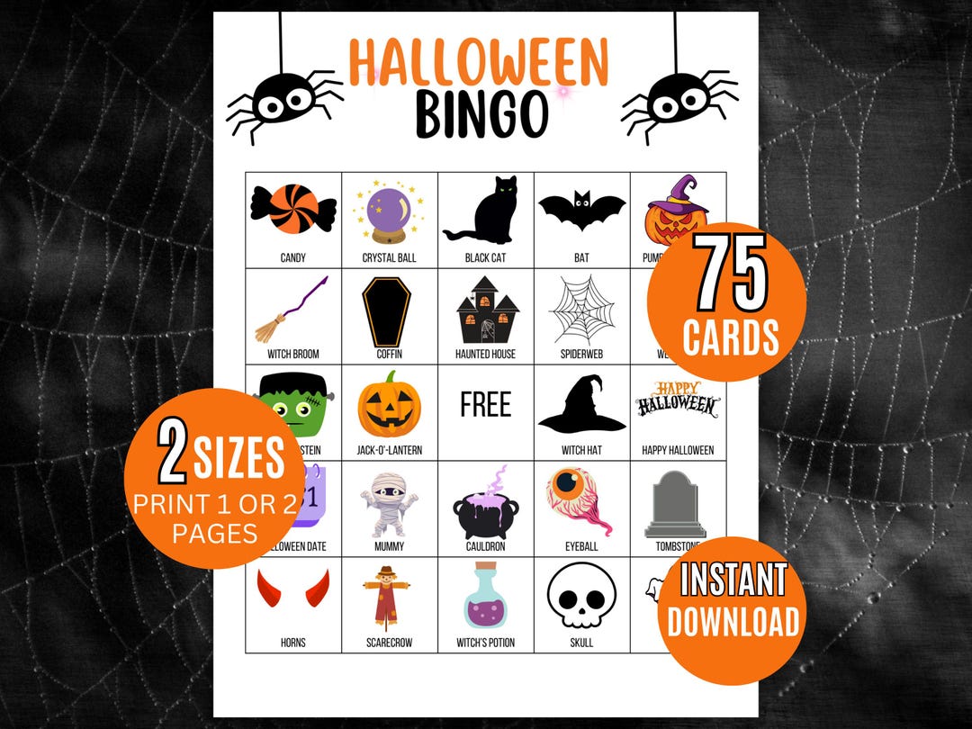 Halloween Bingo Printable, 75 Spooky Bingo Cards, Classroom Halloween ...
