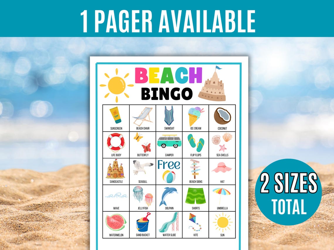 Beach Bingo, 50 Printable Beach Day Bingo Cards, Kids Printable, Summer ...