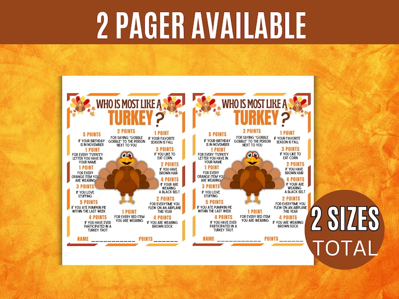 Who is Most Like a Turkey Game, Thanksgiving Game Thanksgiving ...
