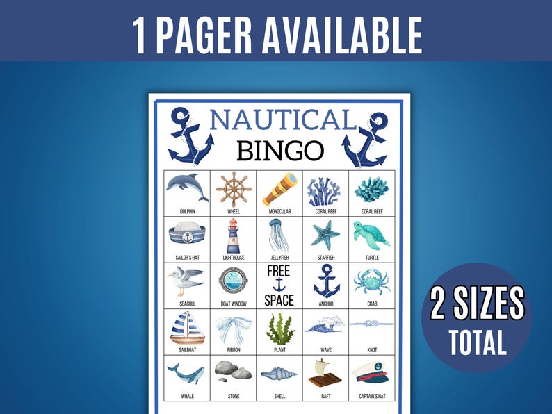 Nautical Bingo Cards, 50 Printable Nautical Boat Bingo Cards, Kids ...