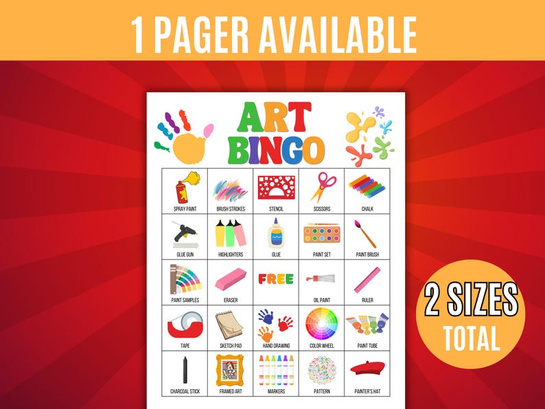 Art Bingo Cards, 50 Printable Part Party, Art Themed, Kids Printable ...