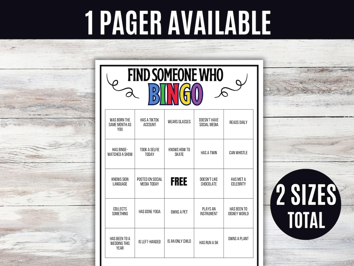 Find Someone Bingo, 75 Printable Ice Breaker Game, Team Building ...