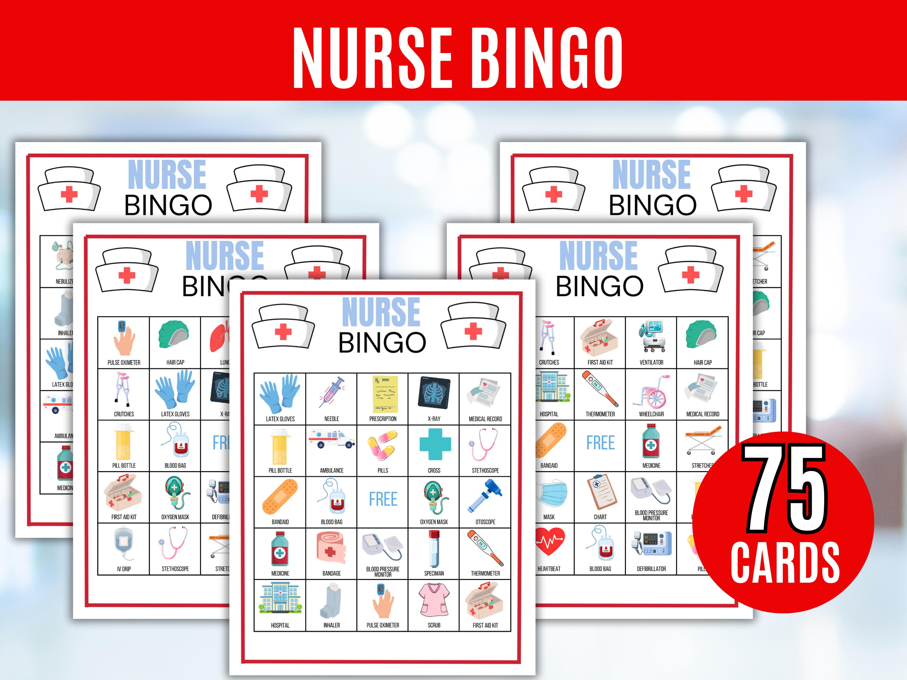 Nurse Bingo, 75 Printable Nurse Game Medical Bingo Cards, Doctor Bingo ...