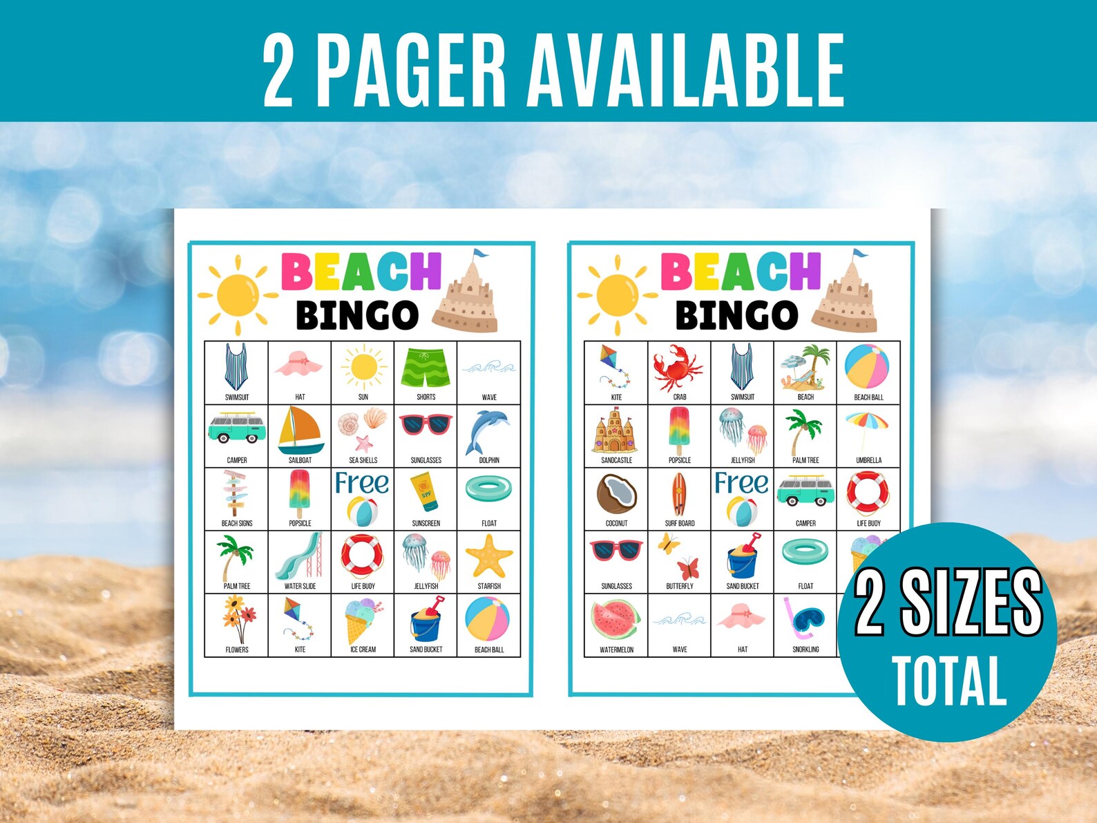 Beach Bingo, 50 Printable Beach Day Bingo Cards, Kids Printable, Summer ...