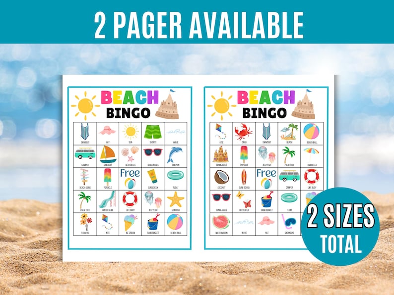 Beach Bingo, 50 Printable Beach Day Bingo Cards, Kids Printable, Summer ...