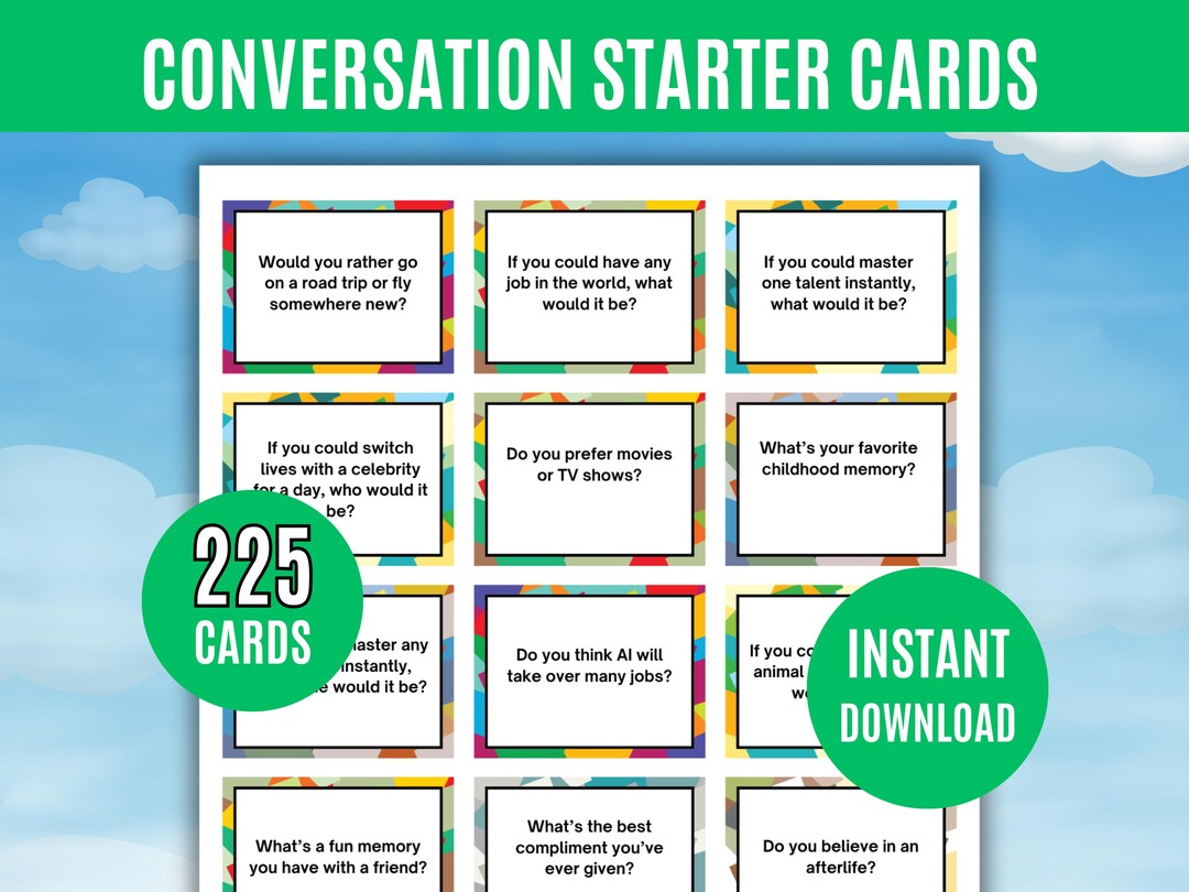 Conversation Starter Cards, 225 Conversation Starters, Road Trip ...